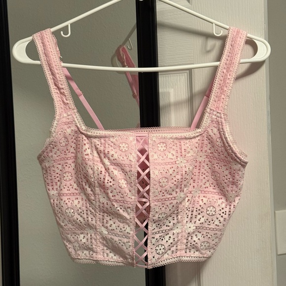 aerie | Tops | Aerie Pink White Floral Show Off Lace Bra Top Size ...